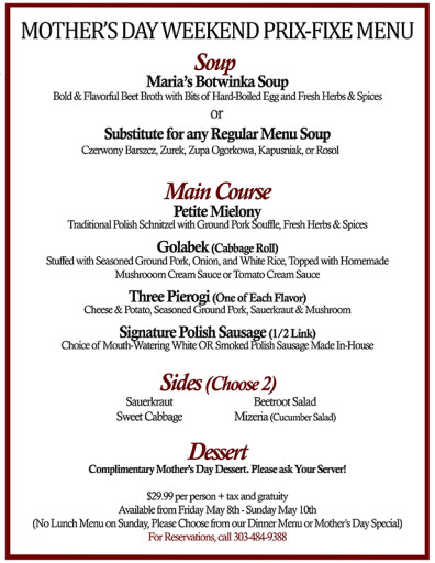Pre-Fixe Menu Vertical Zoomed | Polish Restaurant & Bar