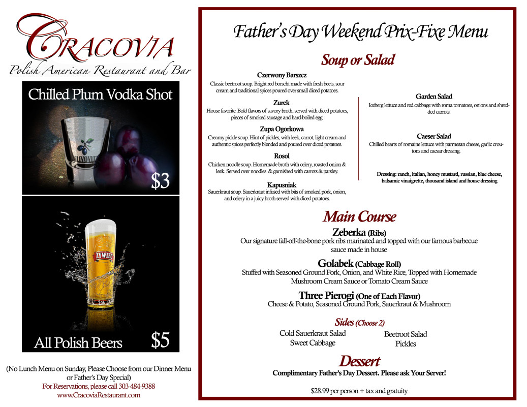 Fathers Day Pre-Fixe Menu | Polish Restaurant & Bar
